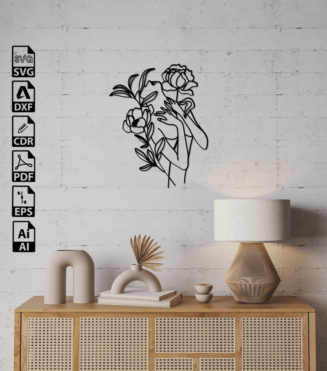 Floral Woman Dxf Line Art Svg Digital Download Laser Cut Cnc - Etsy