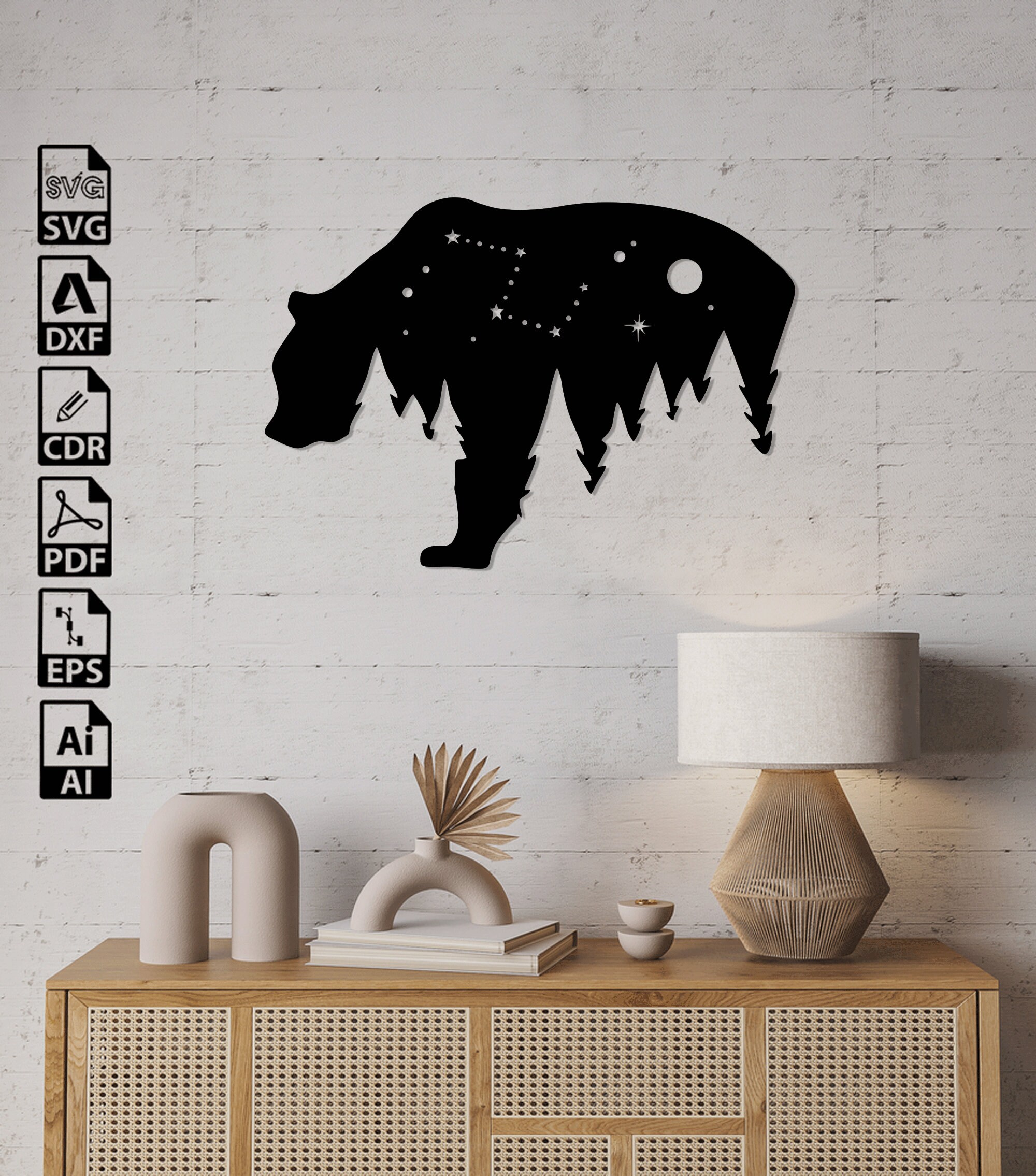 Bear Sky Moon Stars Dxf Mountain Glowforge Svg Pdf Eps Digital Download ...