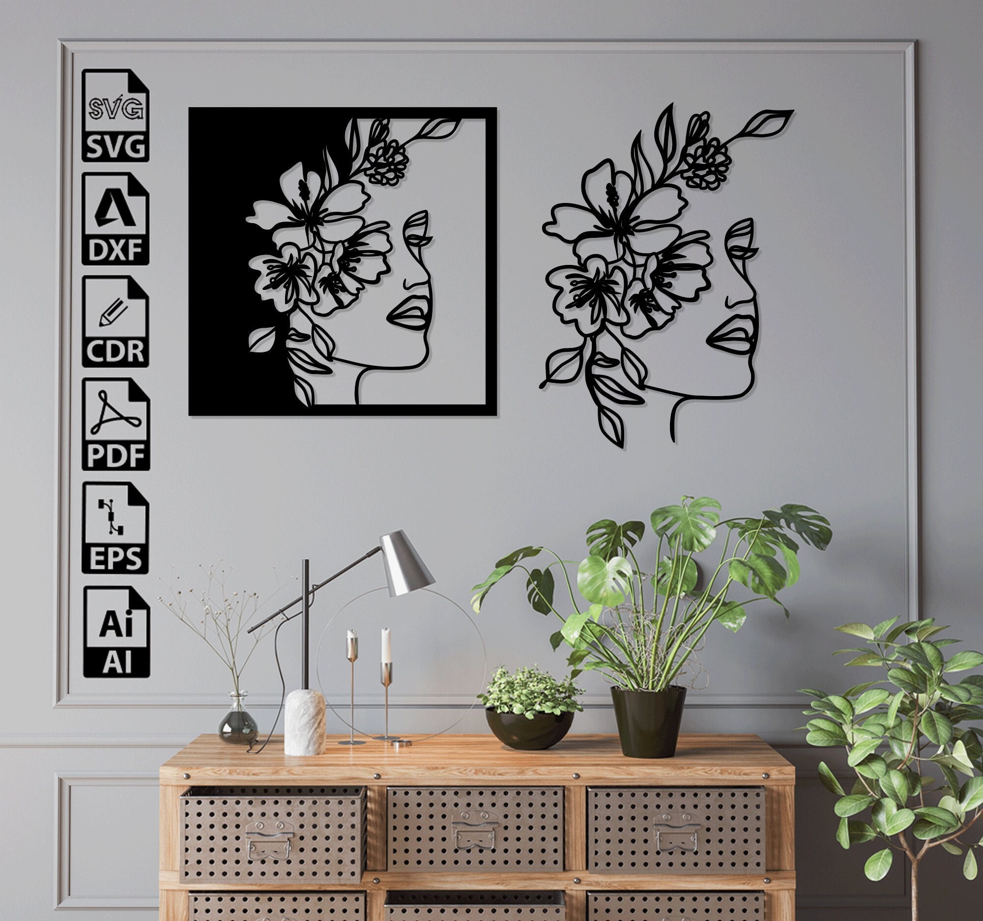 Woman Face Dxf Svg Pdf Digital Download Glowforge Laser Cut - Etsy