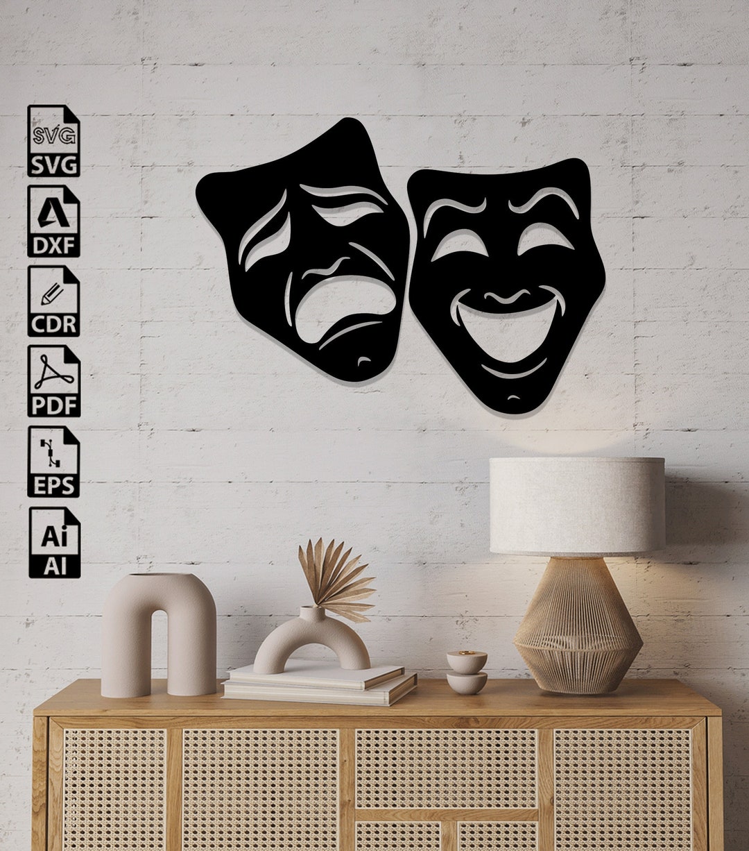 Theatre Happy Sad Dxf Svg Pdf Digital Download Laser Cut Cnc Cutting ...