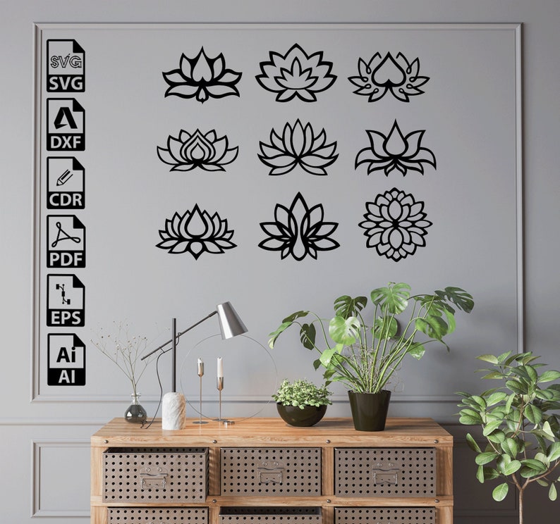 Lotus Flower Laser Cut Files: SVG, DXF, CNC, Wall Art (digital Download ...