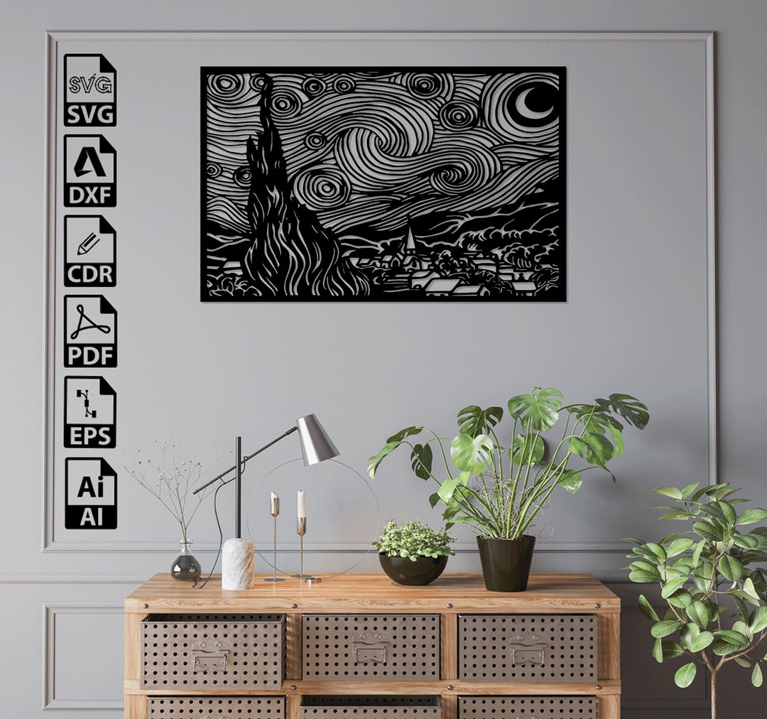 Starry Night Van Gogh Laser Cut SVG DXF Files – Cricut, CNC, Wall Art ...