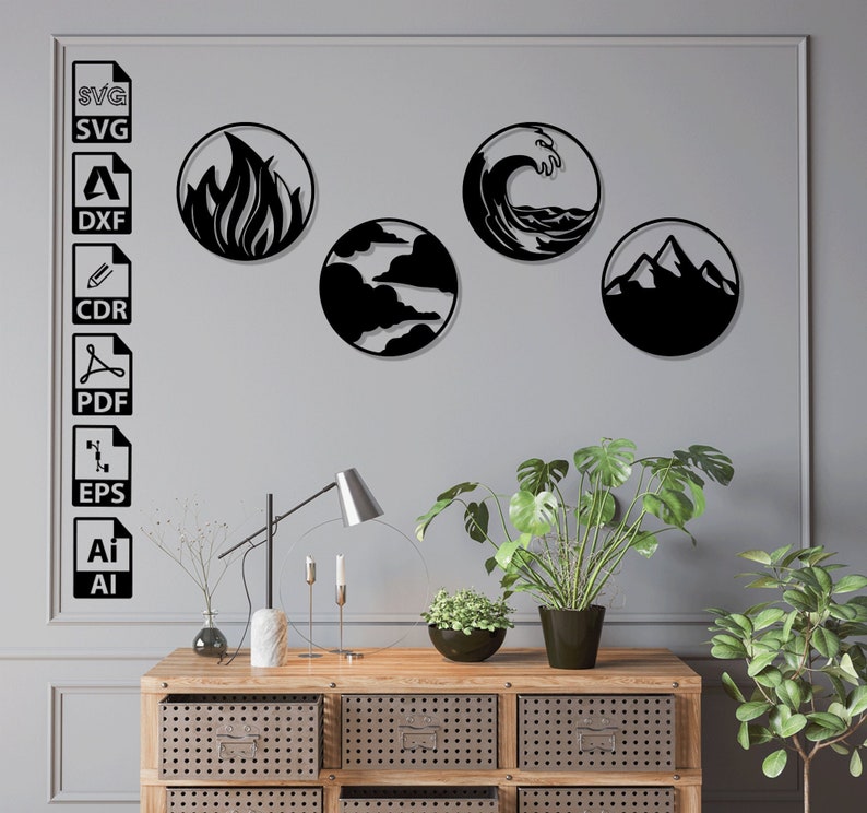 4 elementos Dxf Cuatro elementos Svg descarga digital Corte láser Cnc ...