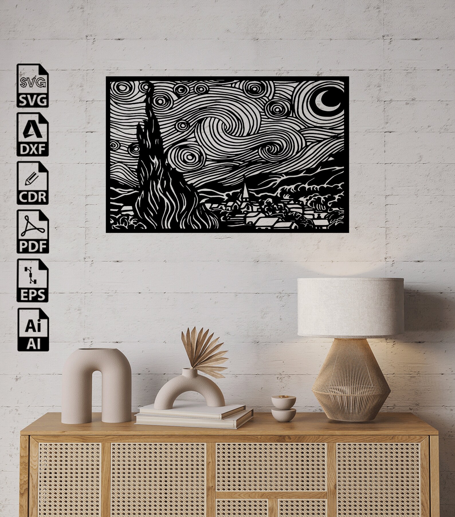 Starry Night Van Gogh Laser Cut SVG DXF Files – Cricut, CNC, Wall Art ...