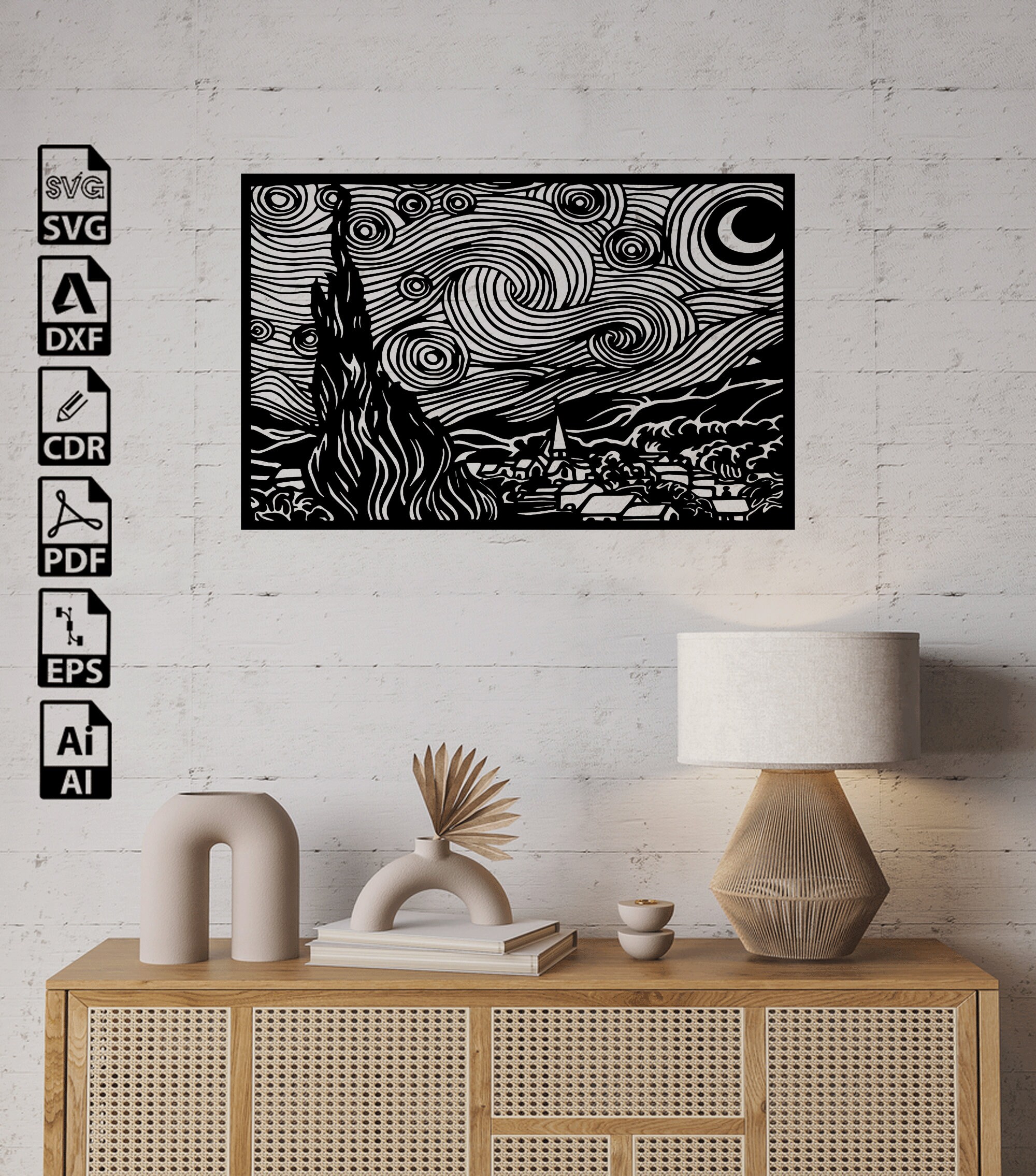 Vincent Van Gogh Dxf Starry Night Svg Digital Download Laser Cut Cnc ...