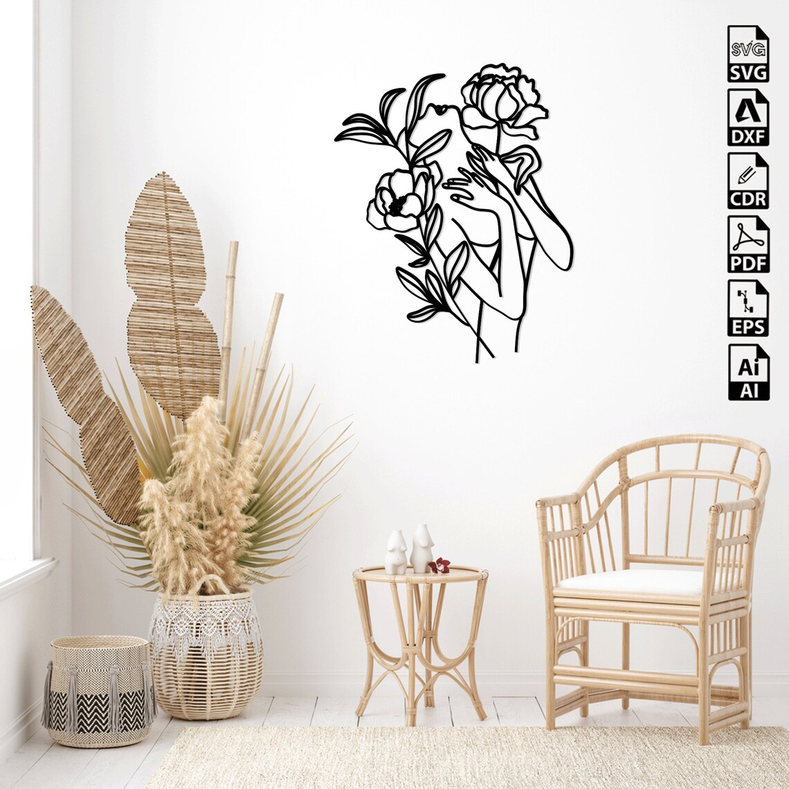 Floral Woman Dxf Line Art Svg Digital Download Laser Cut Cnc - Etsy