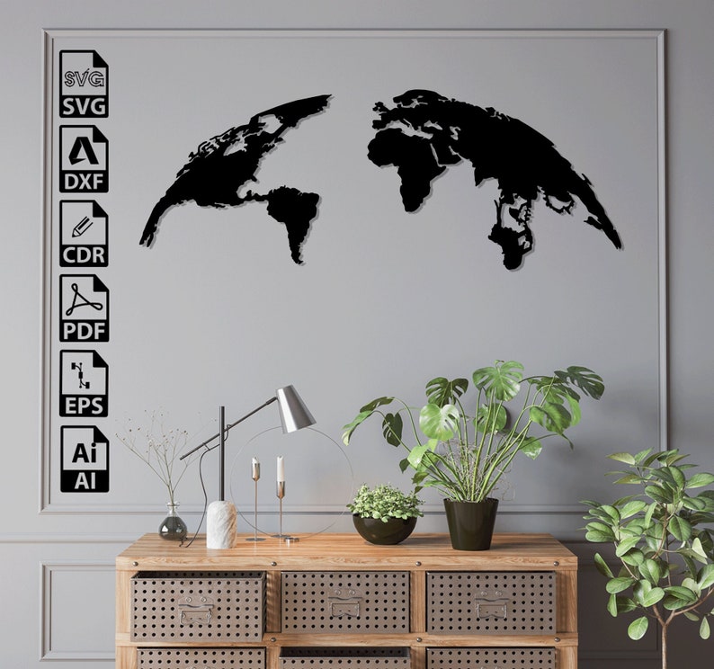 World Map Globe Laser Cut SVG DXF Files – Cricut, CNC, Wall Art, Vector ...