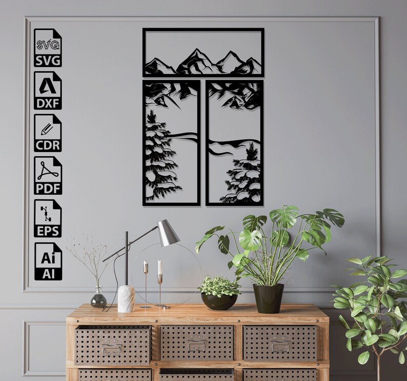 Montaña Dxf Svg Pdf Descarga digital Árbol Corte láser Cnc - Etsy México