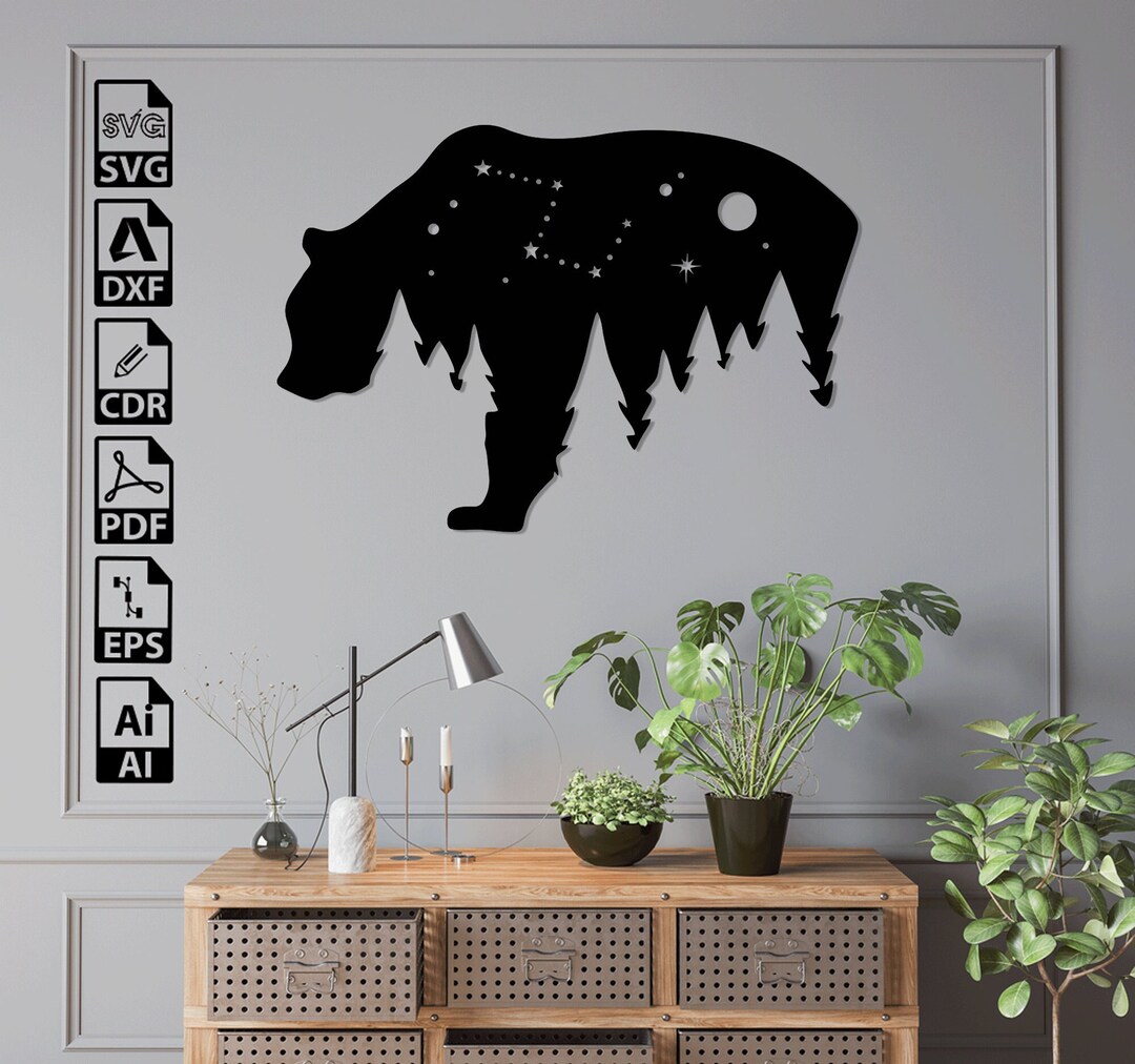 Bear Sky Moon Stars Dxf Mountain Glowforge Svg Pdf Eps Digital Download ...