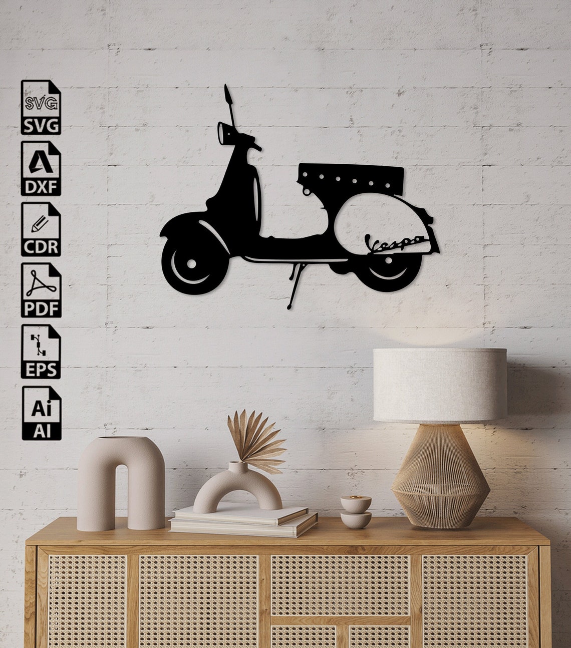 Vespa Scooter Laser Cut Files: CNC Wall Art Template (digital Download ...