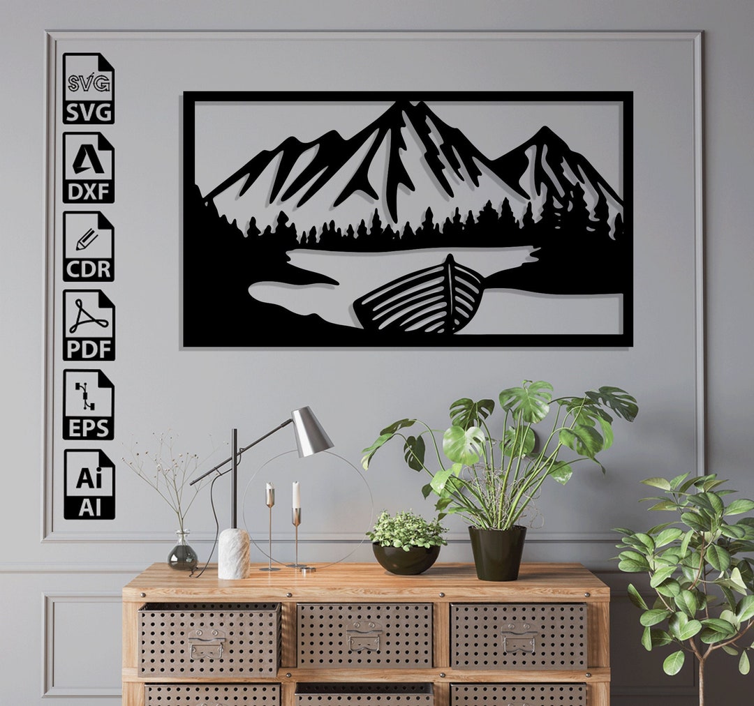 Mountain Nature Dxf Lake Boat Svg Digital Download Laser Cut Cnc ...