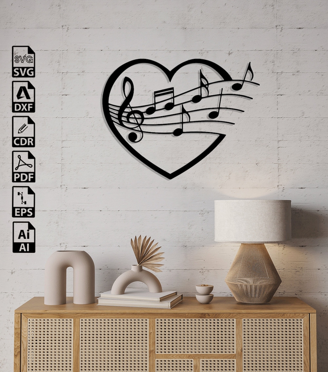 Love Music Notes Heart SVG: Laser Cut Files, Wall Art (digital Download ...