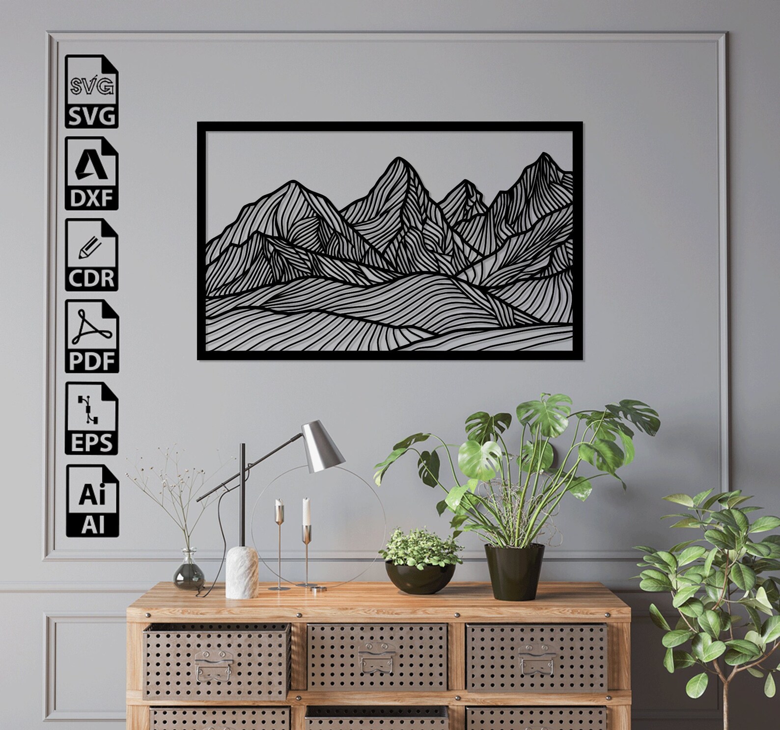 Geometric Mountain Laser Cut Files: SVG, DXF, CNC Wall Art (digital ...