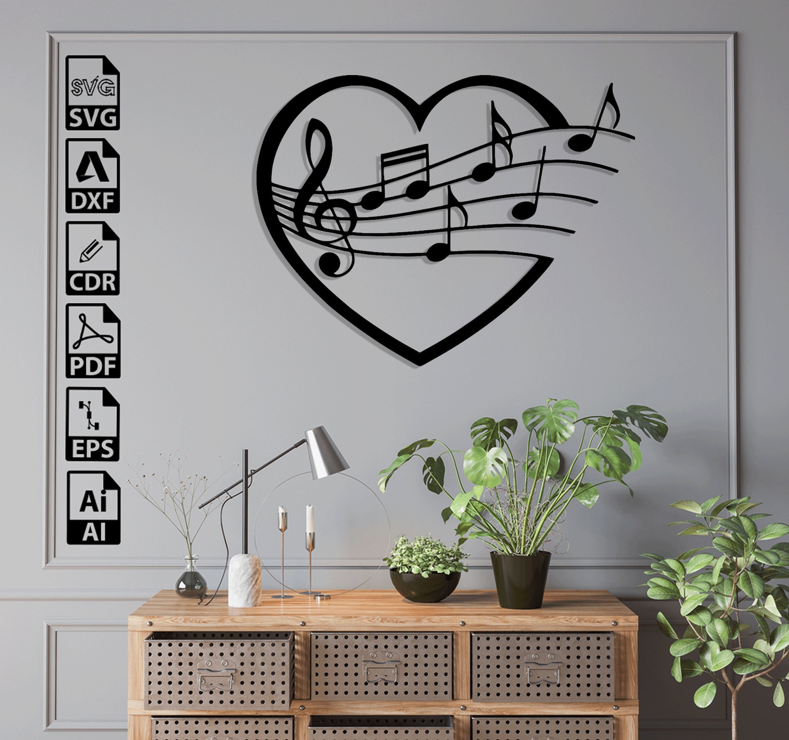 Love Music Notes Heart SVG: Laser Cut Files, Wall Art (digital Download ...