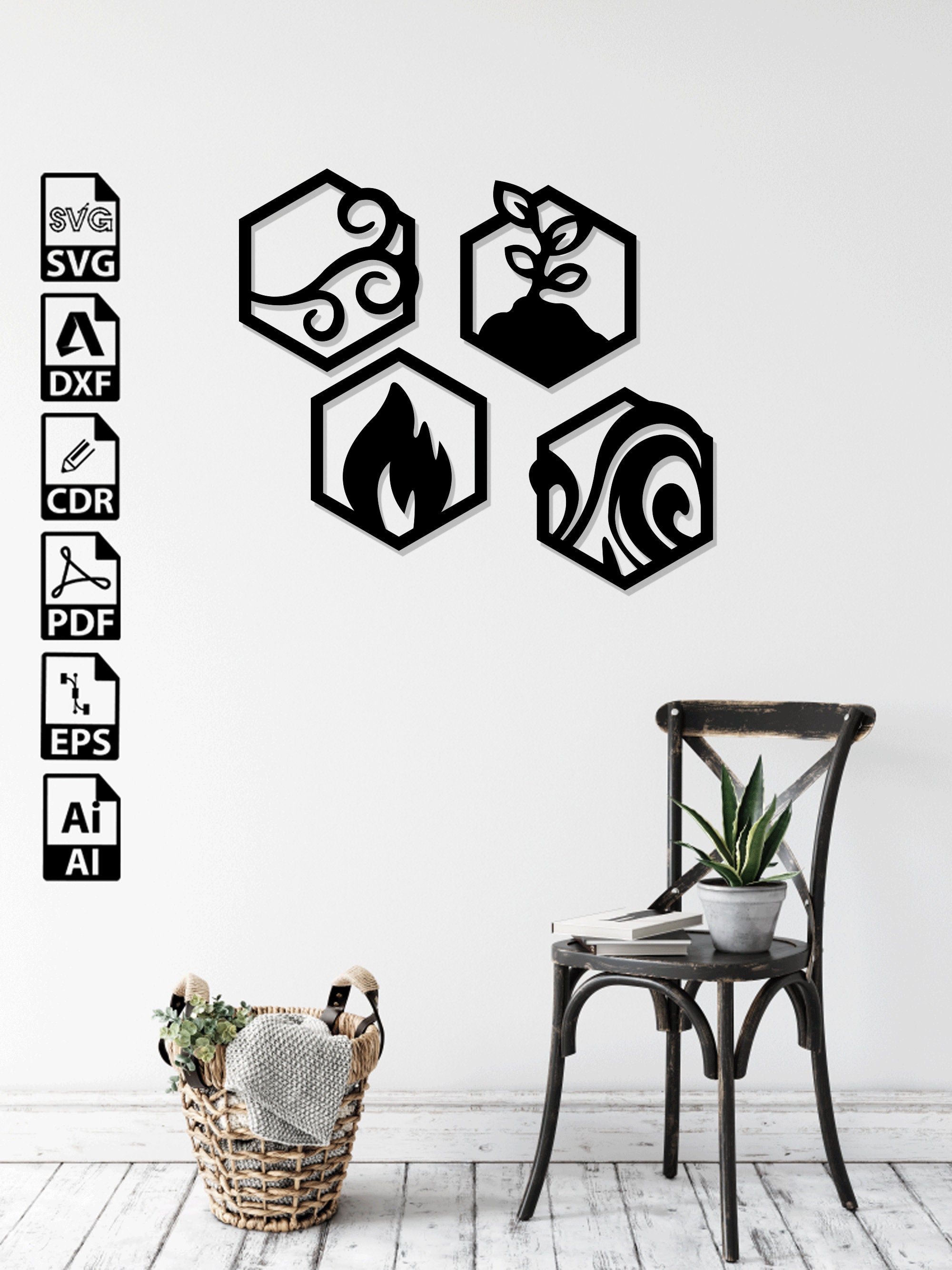 4 Element Hexagon Dxf Svg Pdf Digital Download Laser Cut Cnc Cutting ...