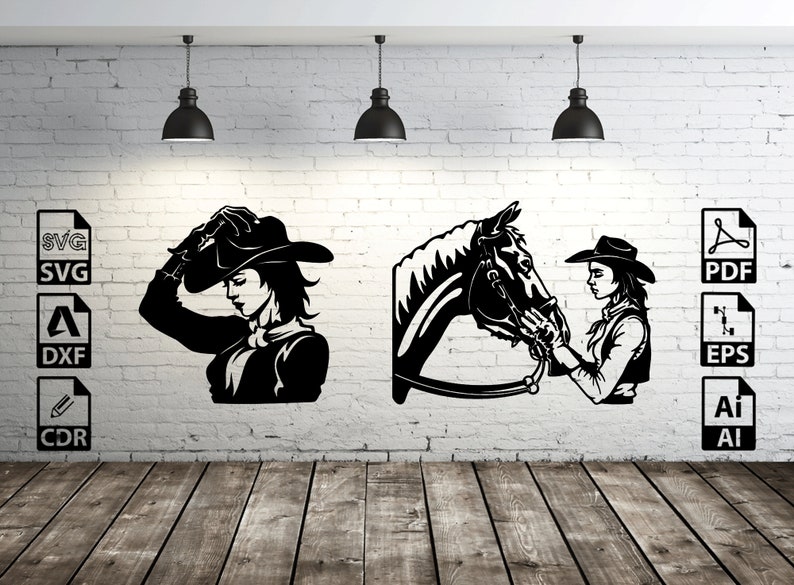 Horse Cowgirl Dxf Cowboy Svg Pdf Digital Download Laser Cut Cnc Cutting ...
