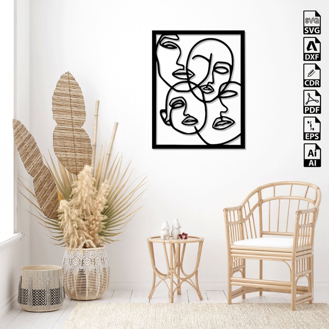 Line Art Face Laser Cut SVG DXF Files – Cricut, CNC, Wall Art, Vector ...