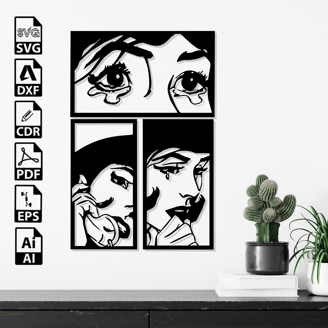 Cry Woman Dxf Girl Svg Digital Download Laser Cut Cnc Cutting Router ...