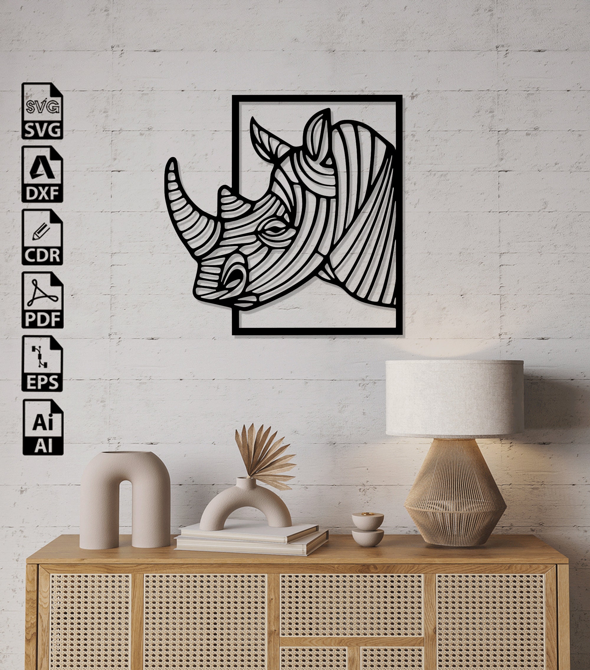 Rhino Wild Animals Dxf Svg Digital Descargar Corte Láser Cnc Corte ...