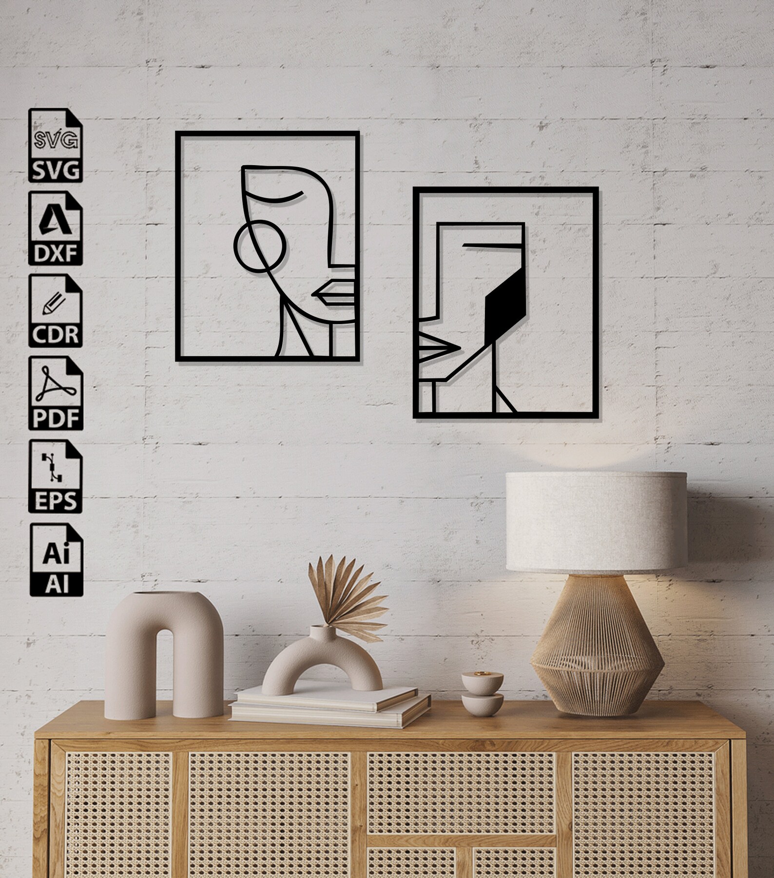 Faces Line Art Dxf Svg Digital Download Laser Cut Cnc Cutting - Etsy UK