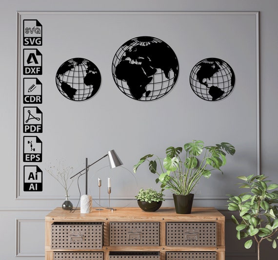 World Globe Dxf World Map Svg Pdf Digital Download Laser Cut - Etsy