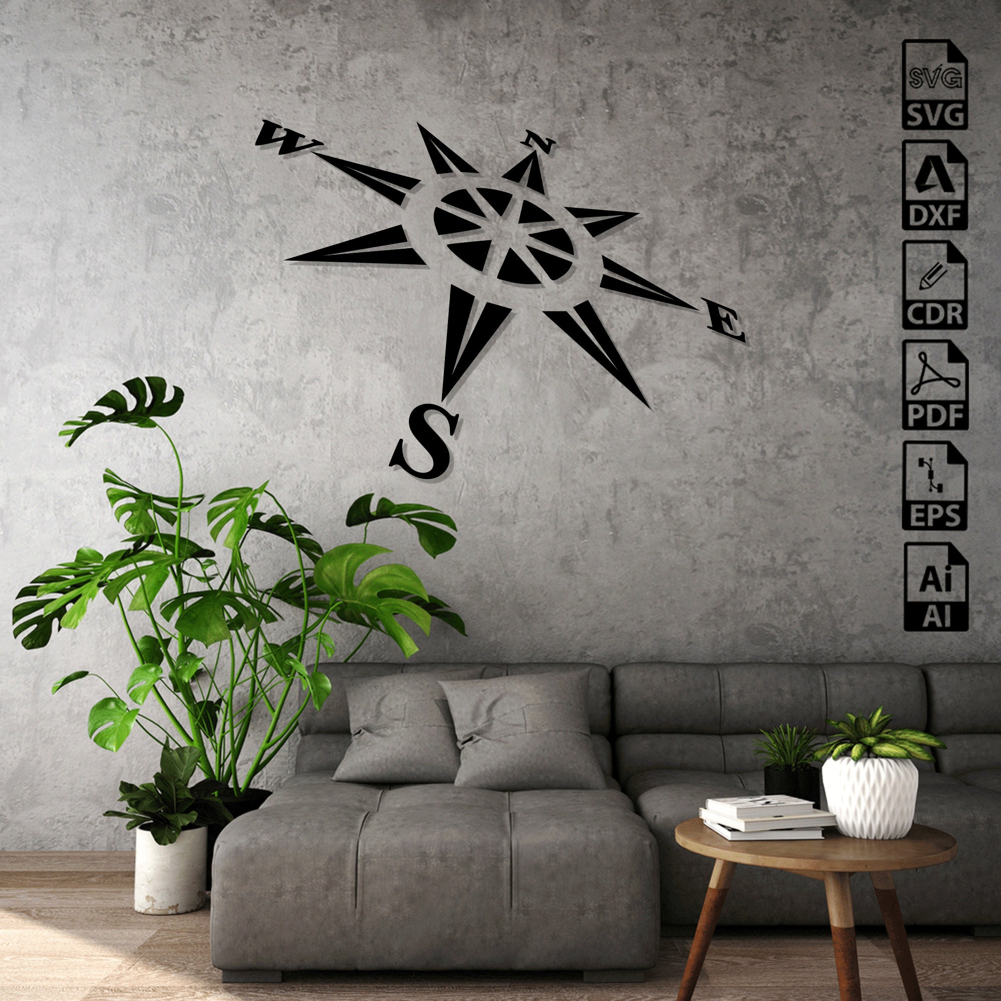 Compass Rose Laser Cut Files: SVG, DXF, CNC, Wall Art (digital Download ...