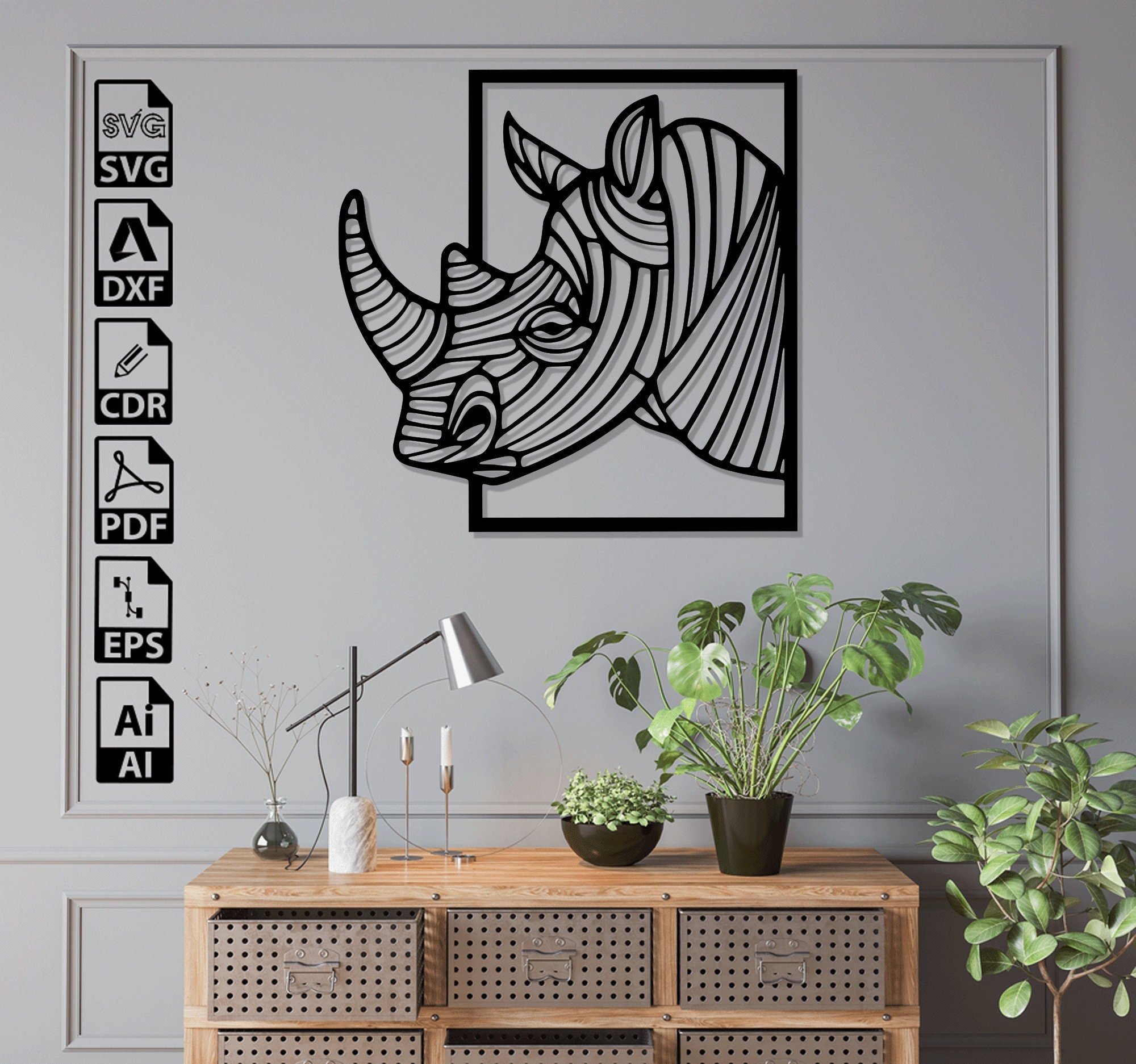 Rhino Wild Animals Dxf Svg Digital Descargar Corte Láser Cnc Corte ...