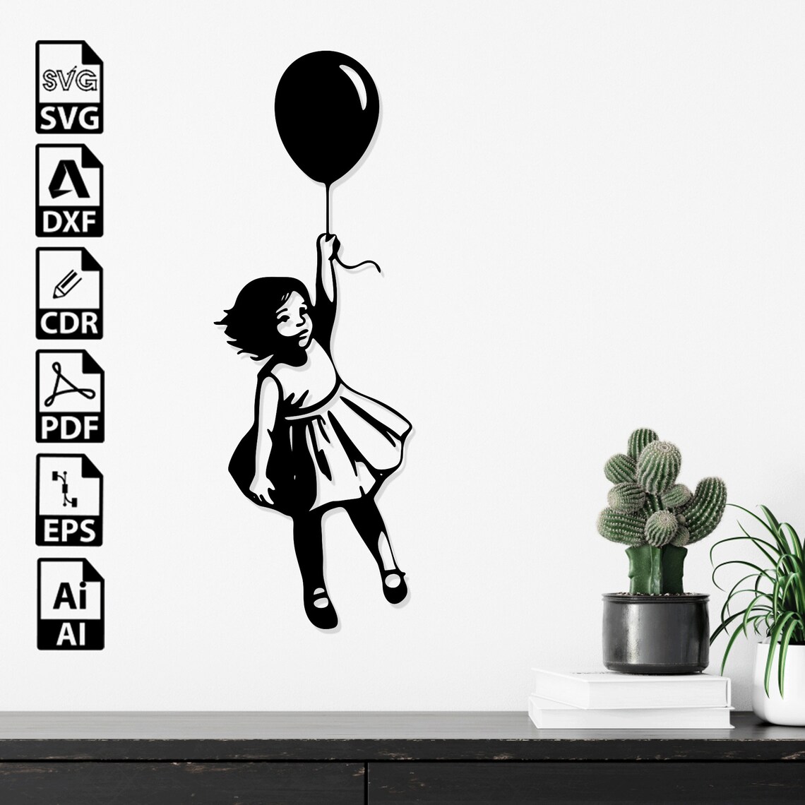 Child Fly Balloon Dxf Svg Pdf Digital Download Glowforge Laser Cut Cnc ...