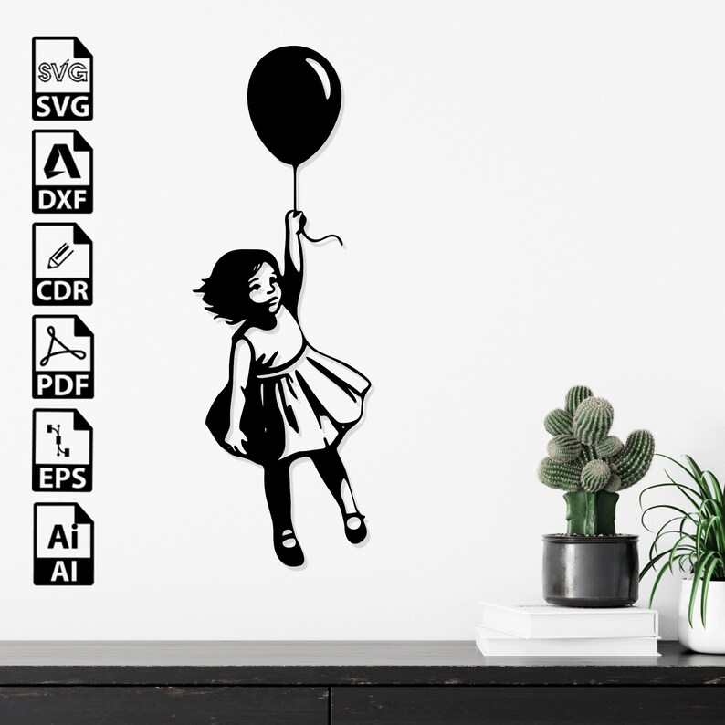 Child Fly Balloon Dxf Svg Pdf Digital Download Glowforge Laser Cut Cnc ...