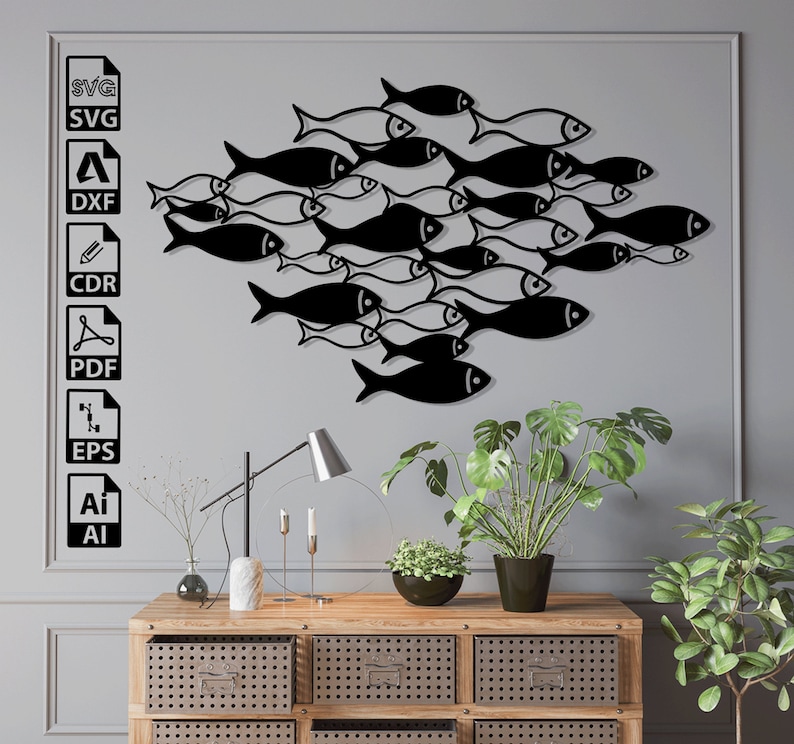 Flock Fish Dxf Svg Pdf Digital Download Wolf Laser Cut Cnc Cutting ...
