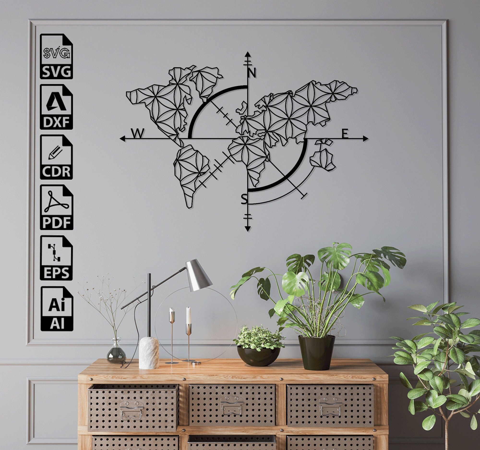 Globo terráqueo Dxf Mapa mundial Svg Pdf Descarga digital Corte láser ...