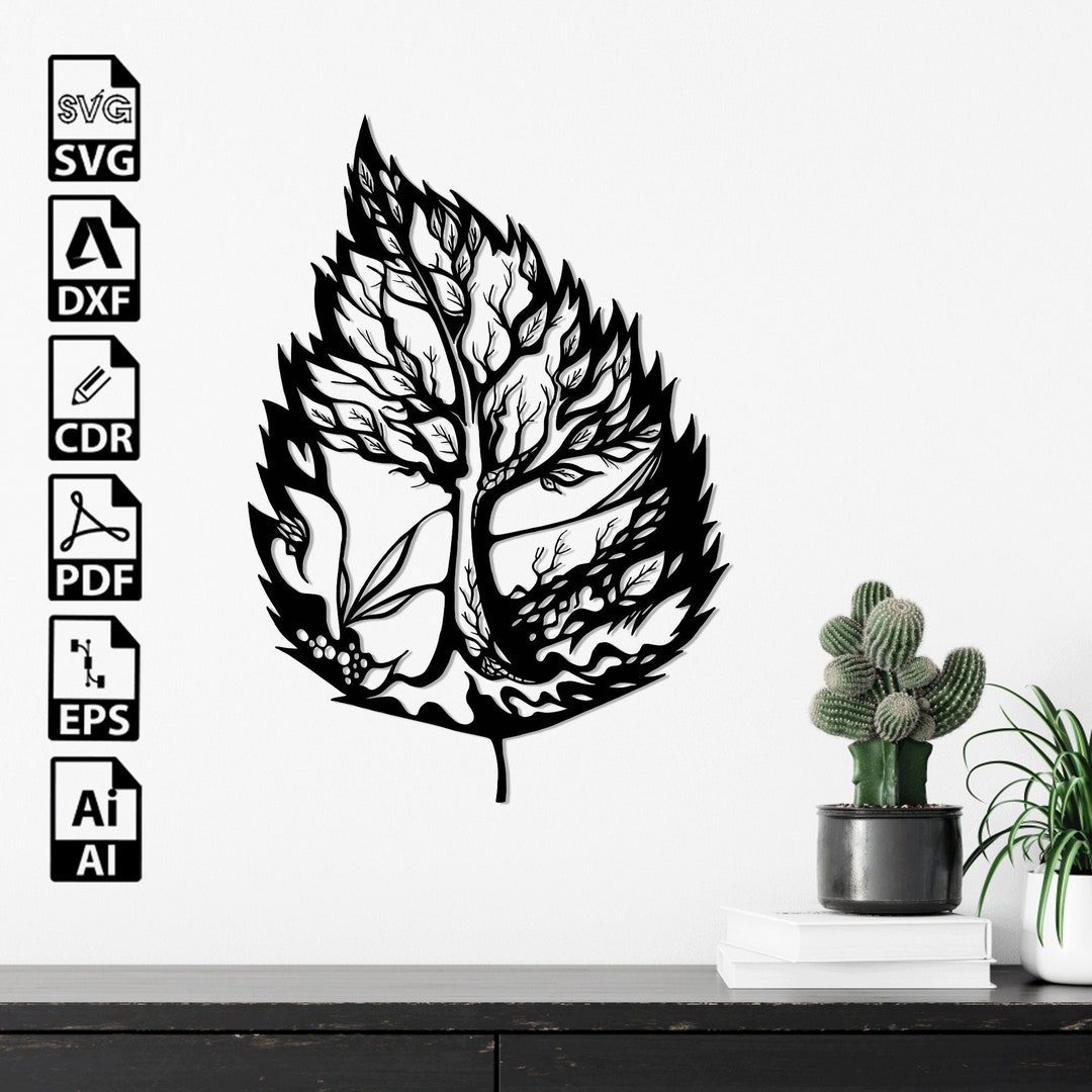 Hoja de otoño Dxf árbol Svg Glowforge Descarga digital Corte láser Cnc ...