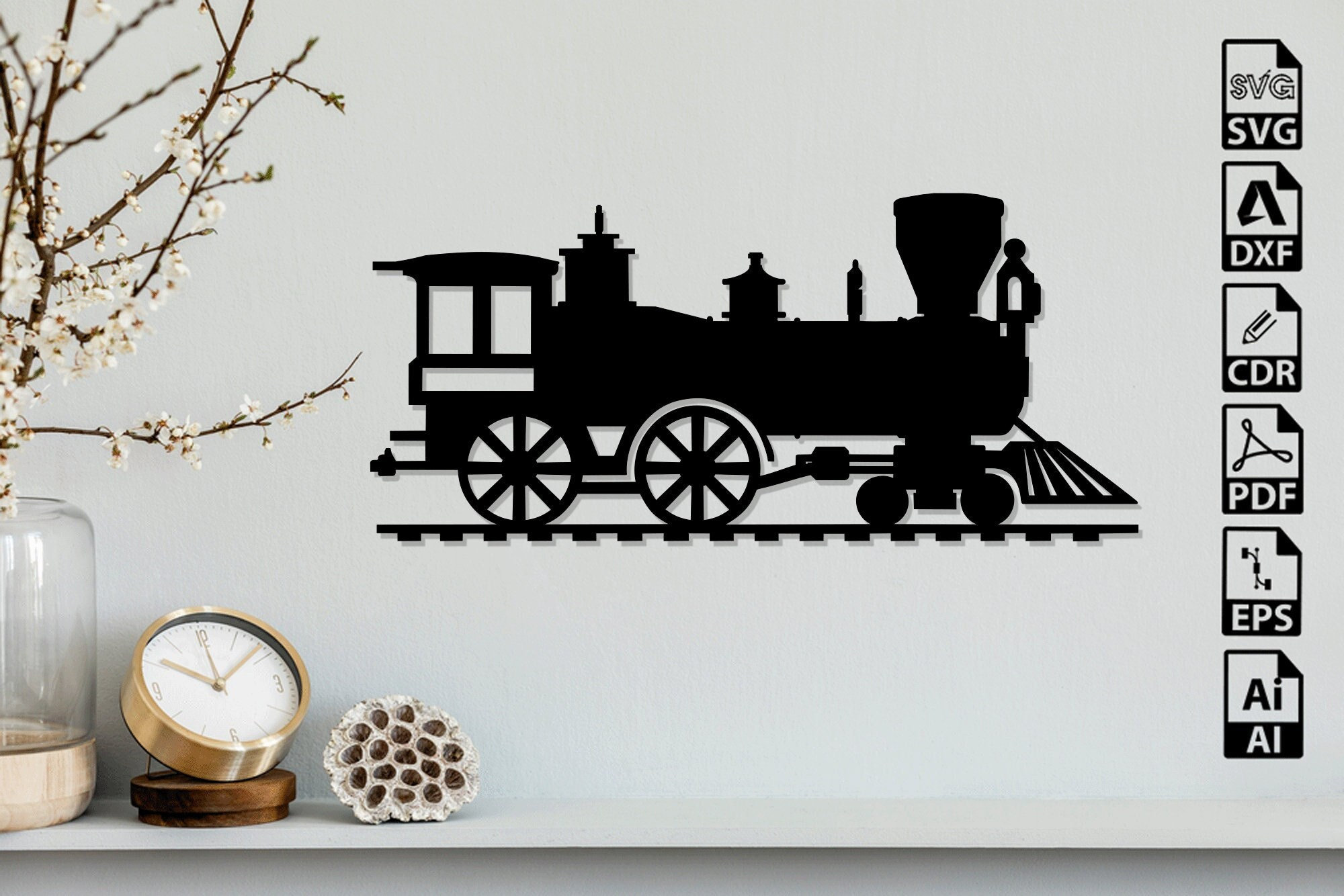 Art & Collectibles Drawing & Illustration eps pdf ai Retro Train Metal ...