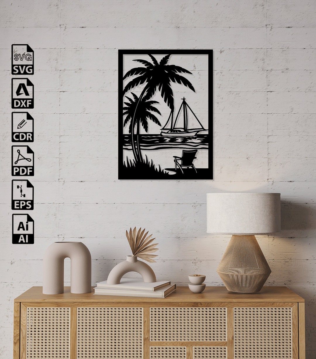 Sailboat Palm Tree Beach Dxf Svg Pdf Digital Download Wolf Laser Cut ...