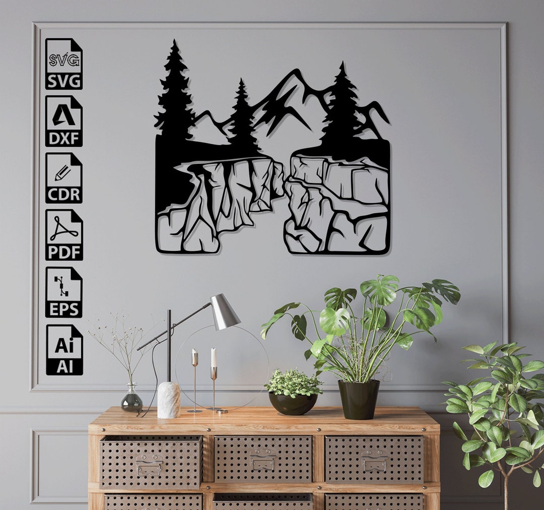 Pine Tree Mountain Laser Cut File: Wall Art, CNC, Cricut (digital ...