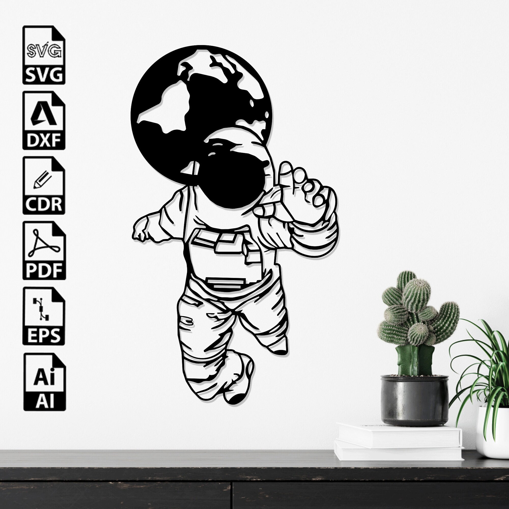 Astronaut Space Dxf Eps Cdr Pdf Svg File Wall Sticker Pdf Silhouette ...