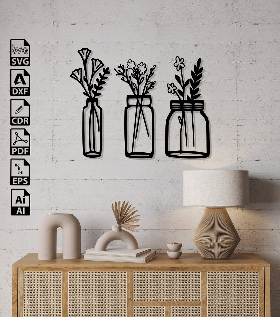 Vase Flowers Floral Dxf Svg Pdf Cdr Digital Download Laser Cut Cnc ...