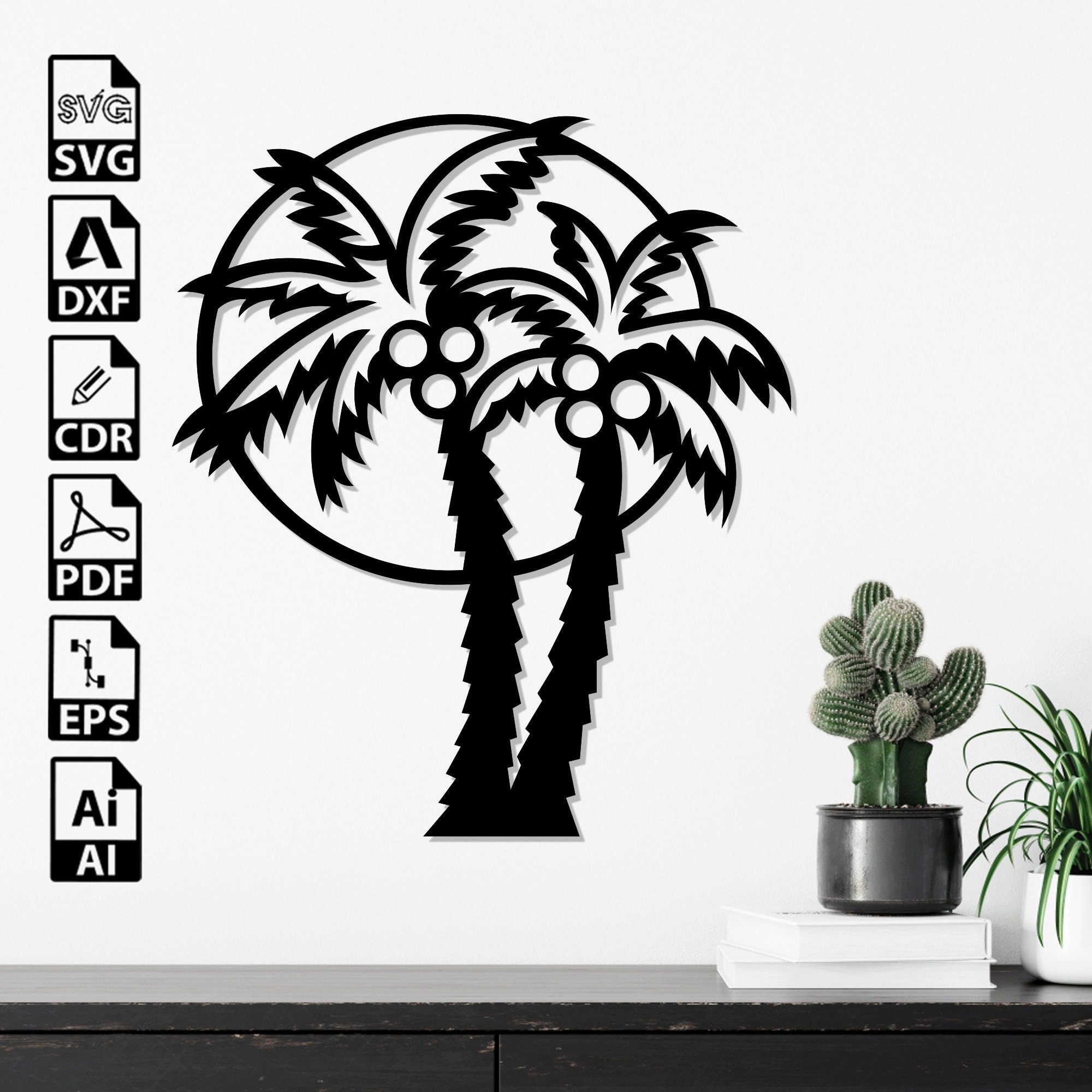 Palm Tree Beach Dxf Svg Pdf Digital Download Wolf Laser Cut - Etsy