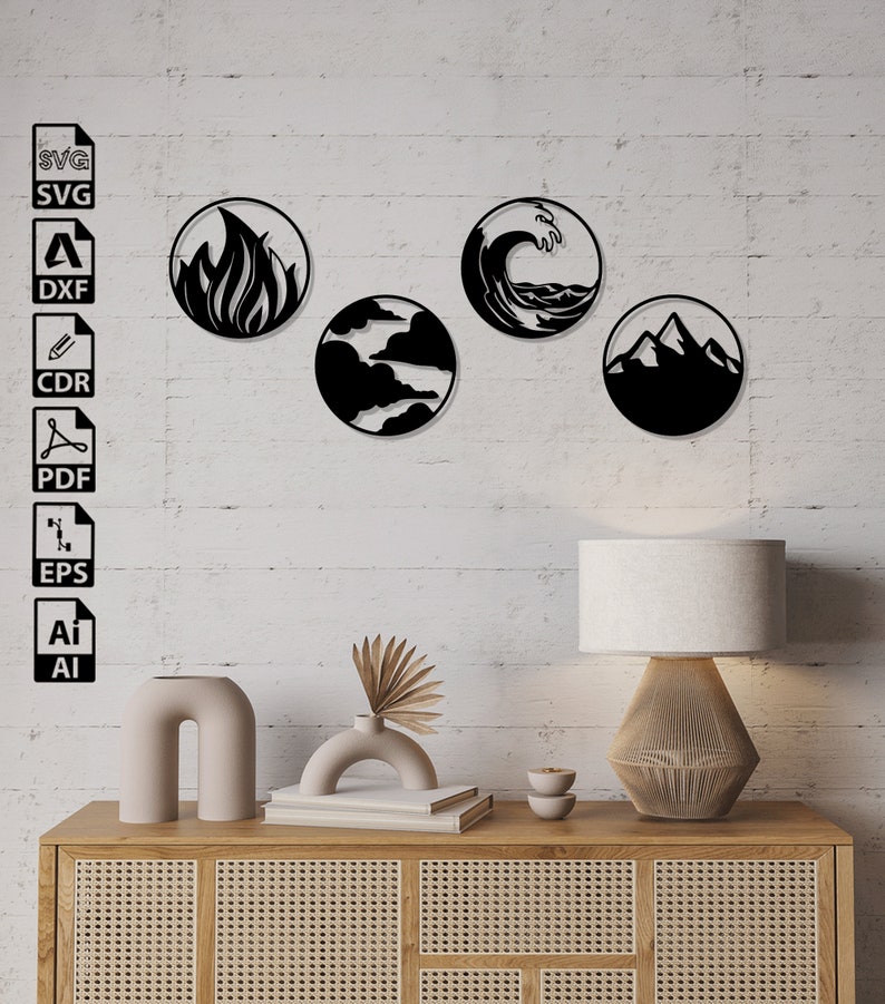 4 elementos Dxf Cuatro elementos Svg descarga digital Corte láser Cnc ...