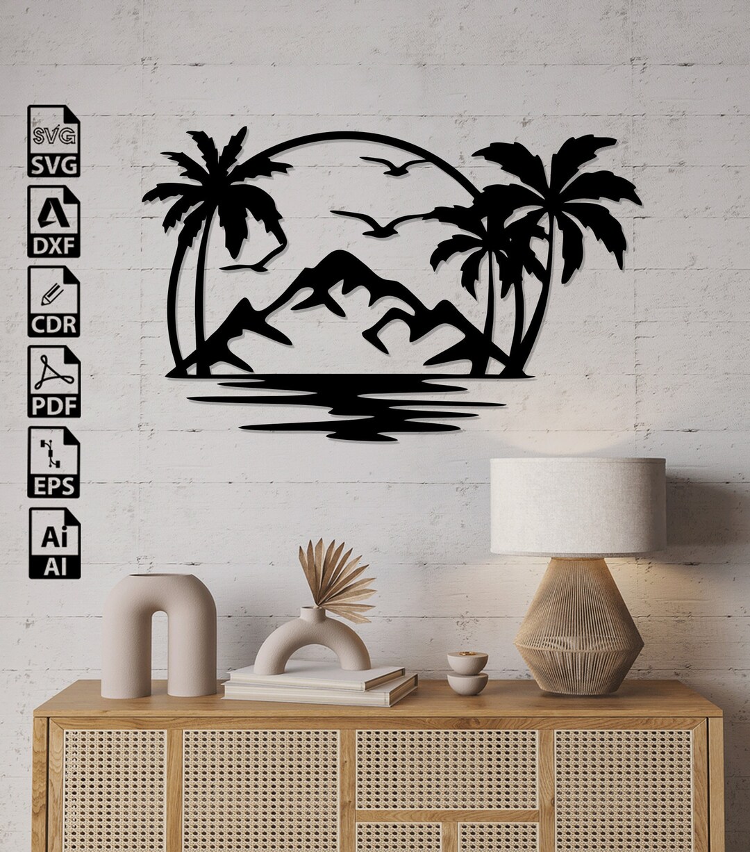 Mountain Sunset Palm Tree Laser Cut SVG DXF Files – Cricut, CNC, Wall Art, Vector, Template ...