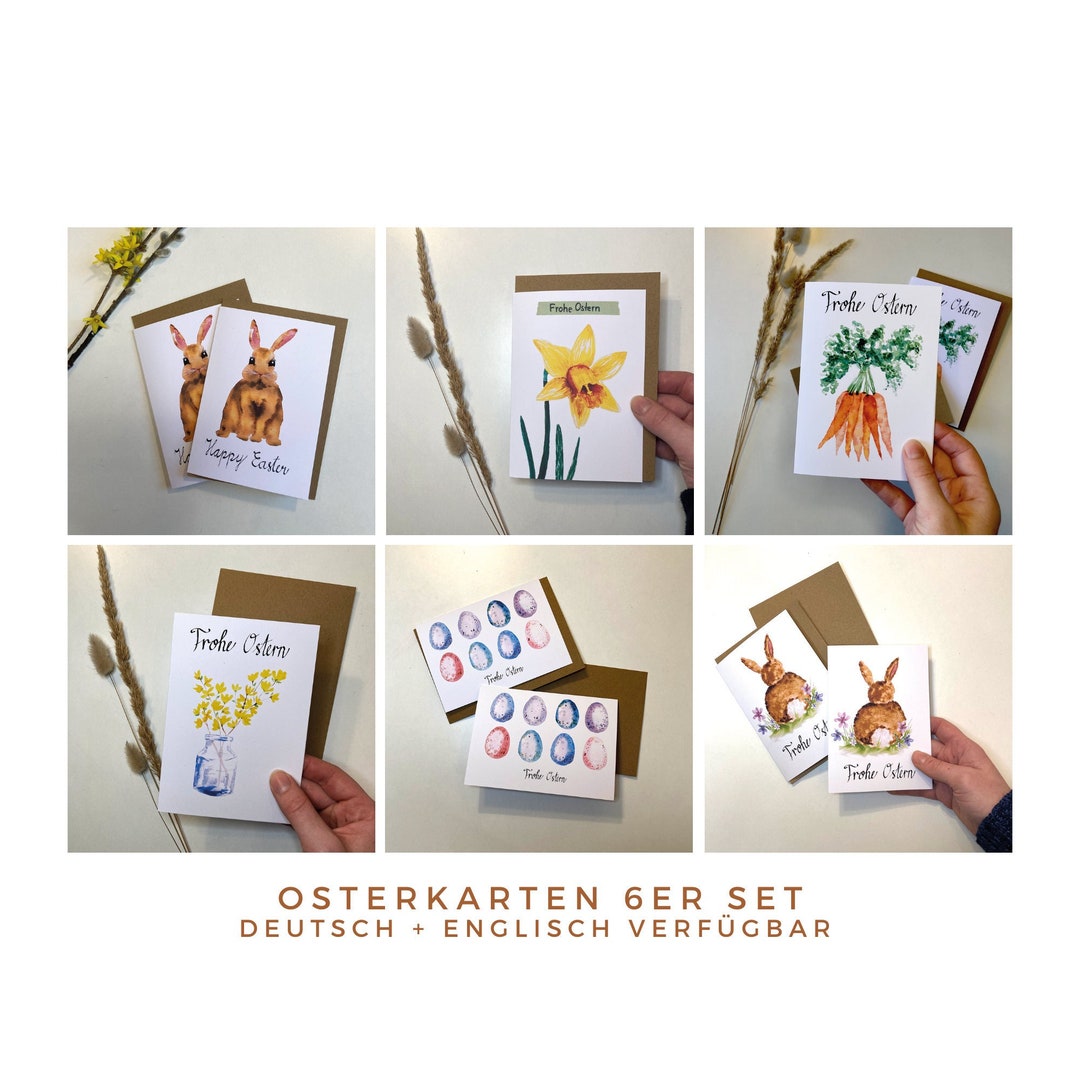Easter Cards Set of 6 Folding Cards With Watercolor Motifs: Easter ...