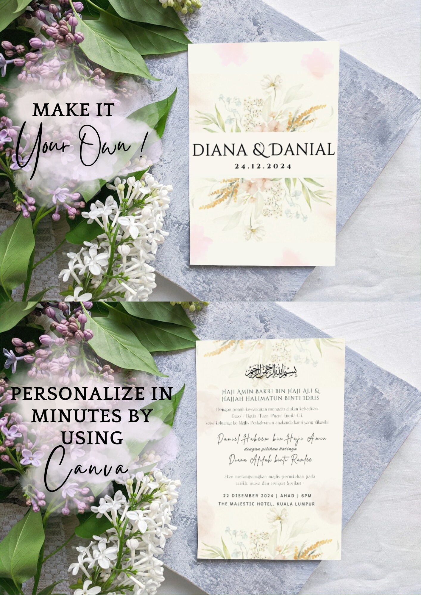Editable Digital Kad Kahwin Akad Nikah Tunang Muslim Wedding Invitation ...