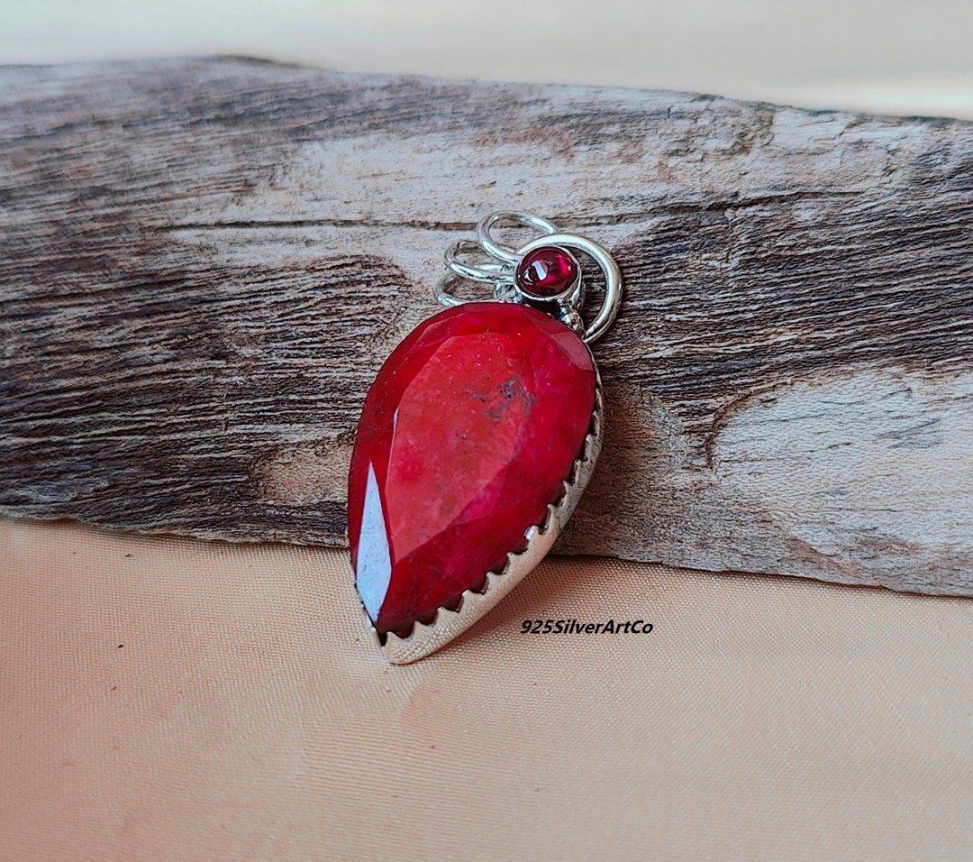 Teardrop Ruby Gemstone Pendant, 925 Sterling Silver Pendant Necklace ...