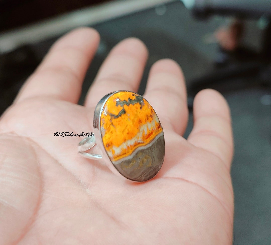 Beautiful Bumble Bee Jasper Thumb Ring, 925 Silver Handmade Ring, Oval ...