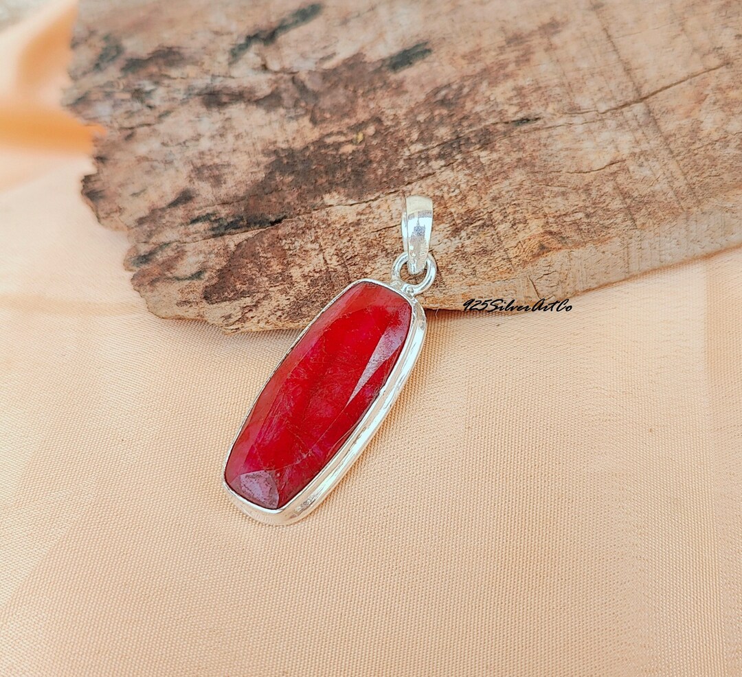 Ruby Gemstone Pendant, 925 Sterling Silver Pendant Necklace, Long Red ...