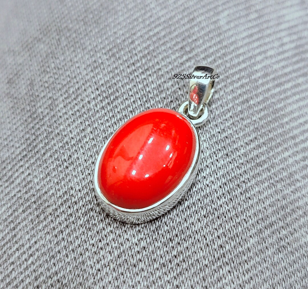 Handmade Oval Red Coral Pendant: 925 Sterling Silver Jewelry Gift - Etsy