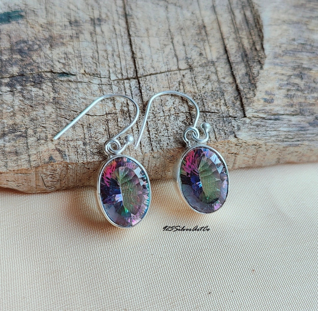 Mystic Topaz Earrings: Handmade 925 Sterling Silver Dangle Drop Jewelry ...