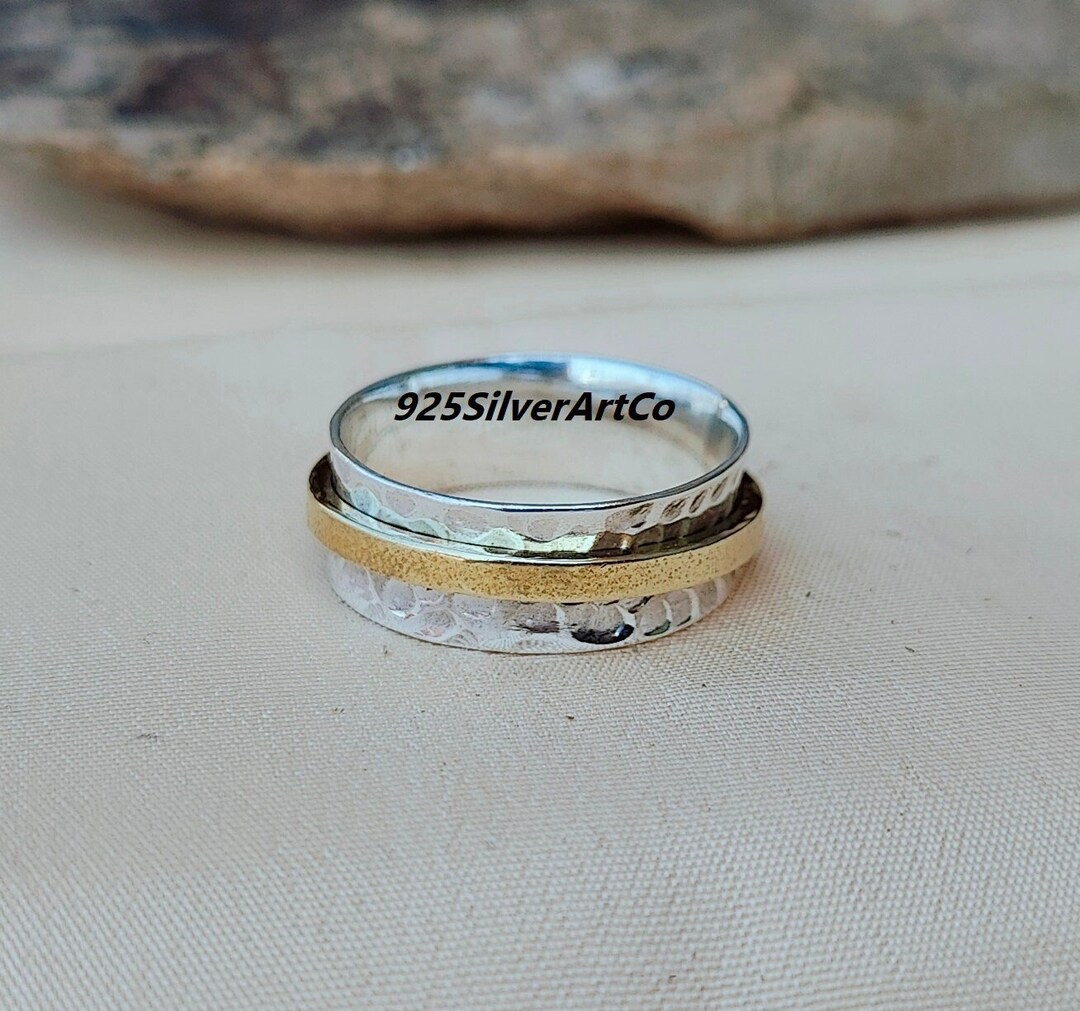 Brass Spinner Band Ring, Hammered Spinner Ring, Pretty Spinner Ring ...