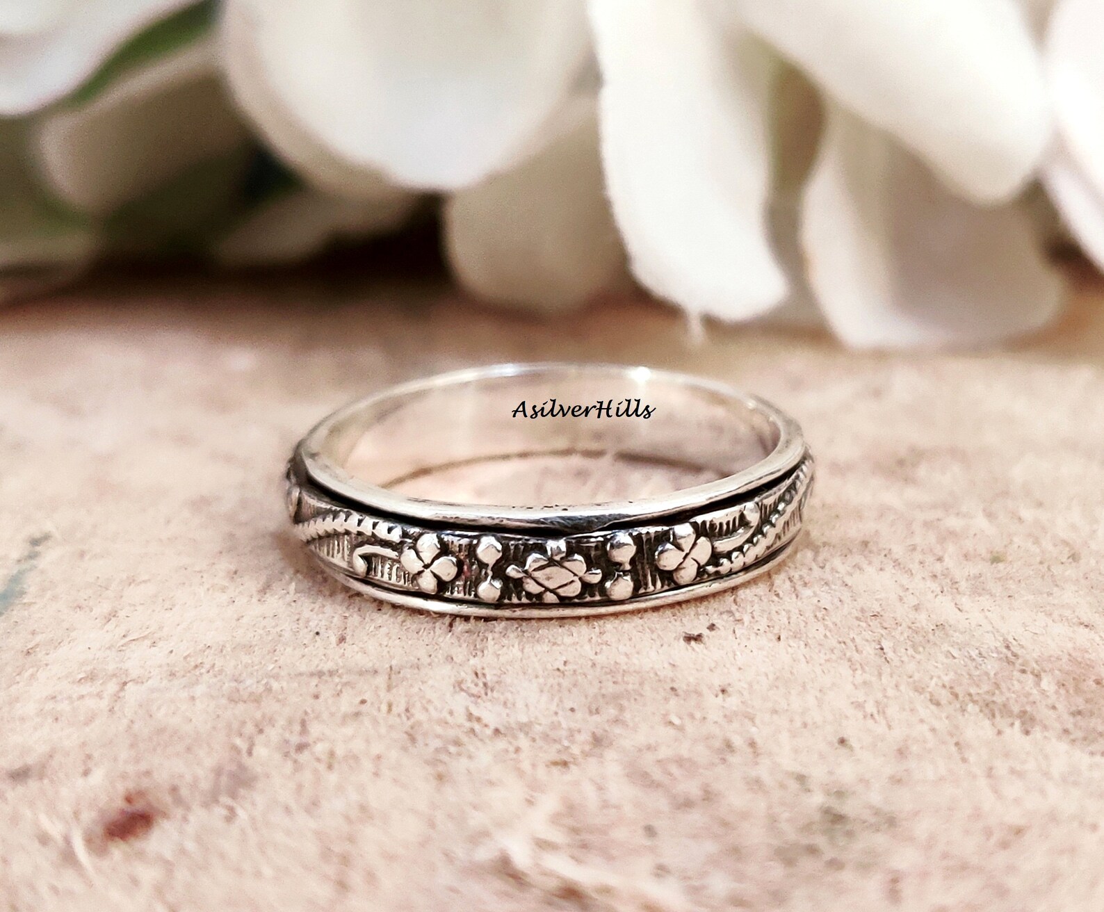 Flower Sterling Silver Spinner Ring Minimalist Spin Ring - Etsy