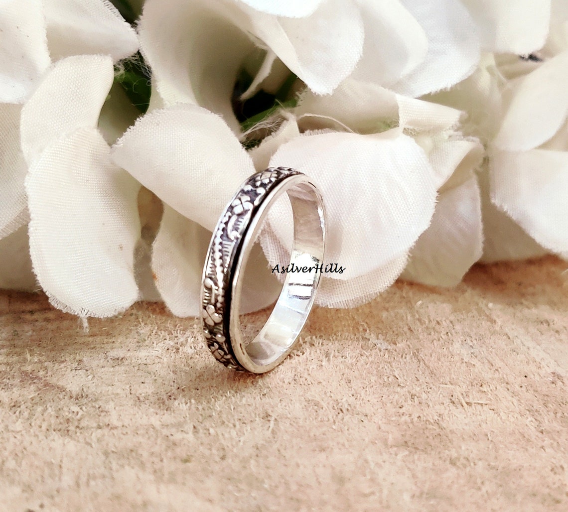 Flower Sterling Silver Spinner Ring Minimalist Spin Ring - Etsy